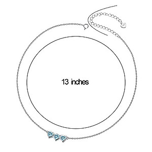 925 Sterling Silver March Choker Necklaces for Young Women Teens - Delicate Blue Heart Birthstone Choker for Women Christmas Birthday Anniversary Jewelry Gifts for Sister Daughter Friends