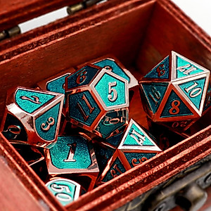 PJOY Copper Teal 11PCS Metal DND Dice Set Extra D6 D20 Dice for Dungeons and Dragons 5E Gifts