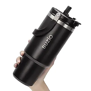 BUZIO 40 oz Tumbler with Handle, Insulated Tumbler with 2-in-1 Lid and Straw, Stainless Steel Vacuum Insulated Iced Coffee Tumbler Cup, Spill-Proof Travel Mug Thermal Cup for Hot and Cold Drinks
