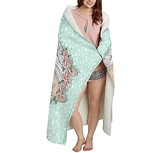 JASMODER Horse with Wreath Throw Blanket for Girls Warm Ultra-Soft Micro Fleece Blanket for Bed Couch Living Room