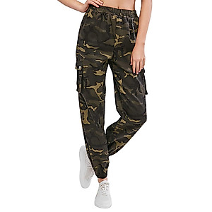 ZAFUL Women's Cargo Pants High Waisted Jogger Pants Camouflage Sweatpants with Chain (3-Camouflage, S)