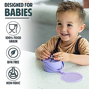 Silicone No Spill Snack Cups for Toddlers – Portable Baby Snack Cup Containers with Dustproof Lid – Dishwasher-Friendly Toddler Spill Proof Cups Without BPA, Lead, or Phthalates – Pink and Lilac