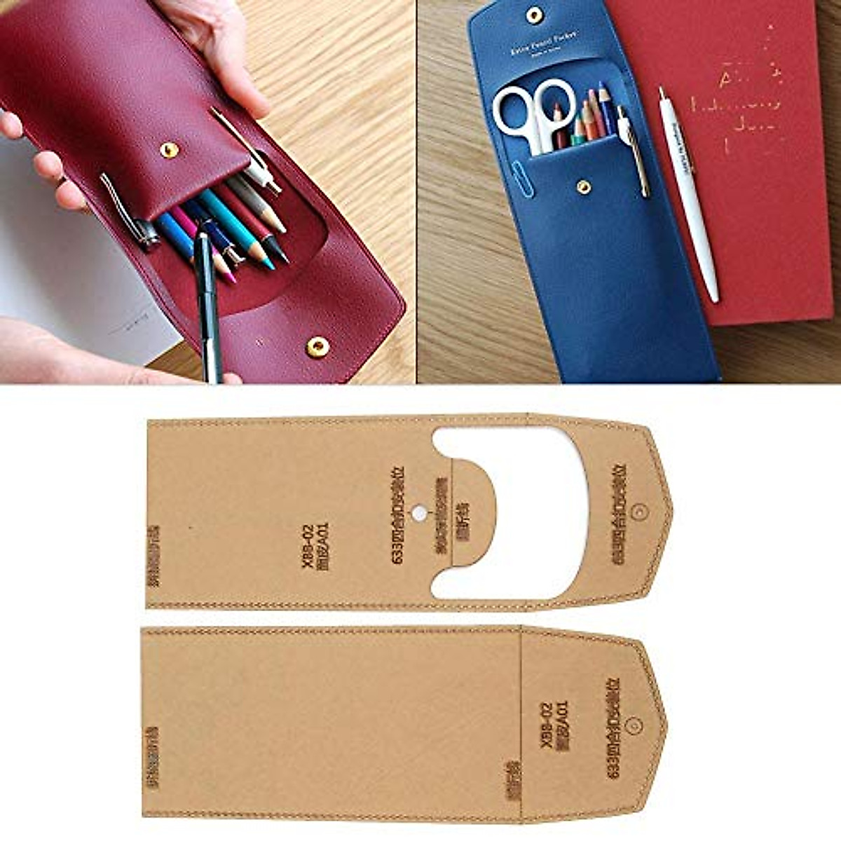 7.7 x 3.7 Inchs Pencil Bag Making Template Set with Clear Acrylic Pen Organizer Box Pattern Mould for DIY Leathercraft Tool