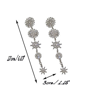Xerling Snowflake Starburst Rhinestones Dangle Drop Earrings Long Tassel Earrings Bling Glitter Stud Earrings