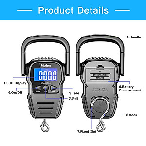 Luggage Scale, 110lb/50kg Luggage Weight Scale with Backlit LCD Display, Digital Fish Scale with Measuring Tape Portable Hanging Scale Suitcase Scale with Handle & Large Hook & 2 AAA Batties