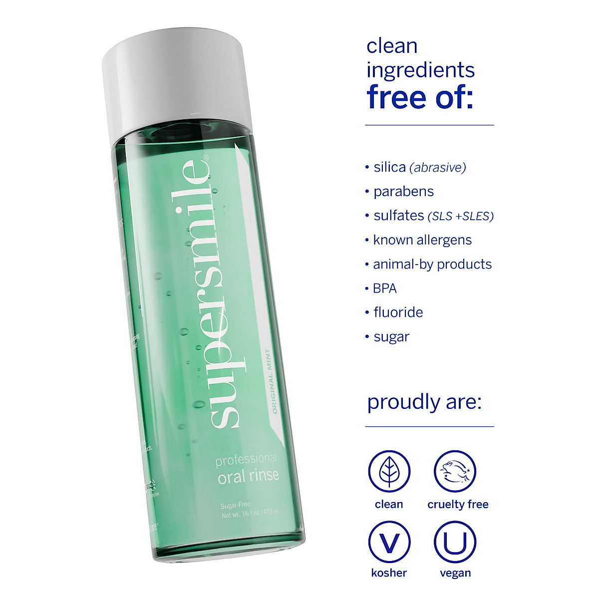 Supersmile Oral Rinse Mouthwash - Clinically Formulated Mint Flavored Sugar Free Dental Mouthwash - Fresh Breath - Anti-Germicidal - Alcohol-Free (16 Fl Oz)