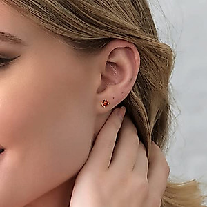 Gem Stone King 3.00 Cttw Round 7MM Red Garnet Earrings | 925 Sterling Silver | Gemstone Birthstone Stud Earrings For Women