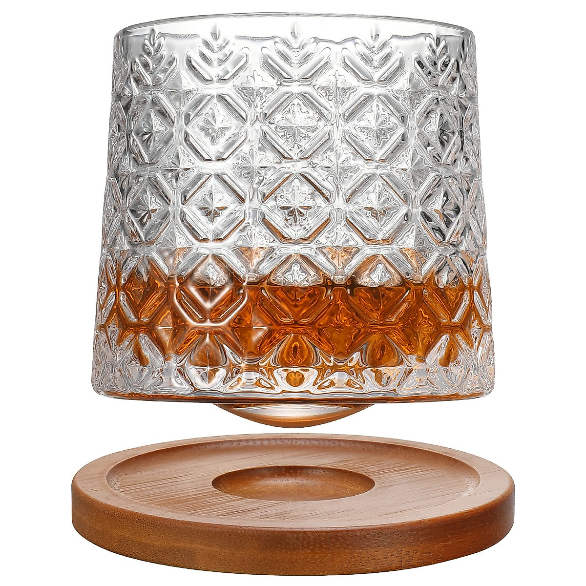 WICHBEEN Crystal Whiskey glasses,Rotatable 10 Oz old fashioned whiskey glasses,bar whiskey glasses,style glassware for bourbon,perfect Idea for scotch lovers,glasses for scotch, rum,Ice flower