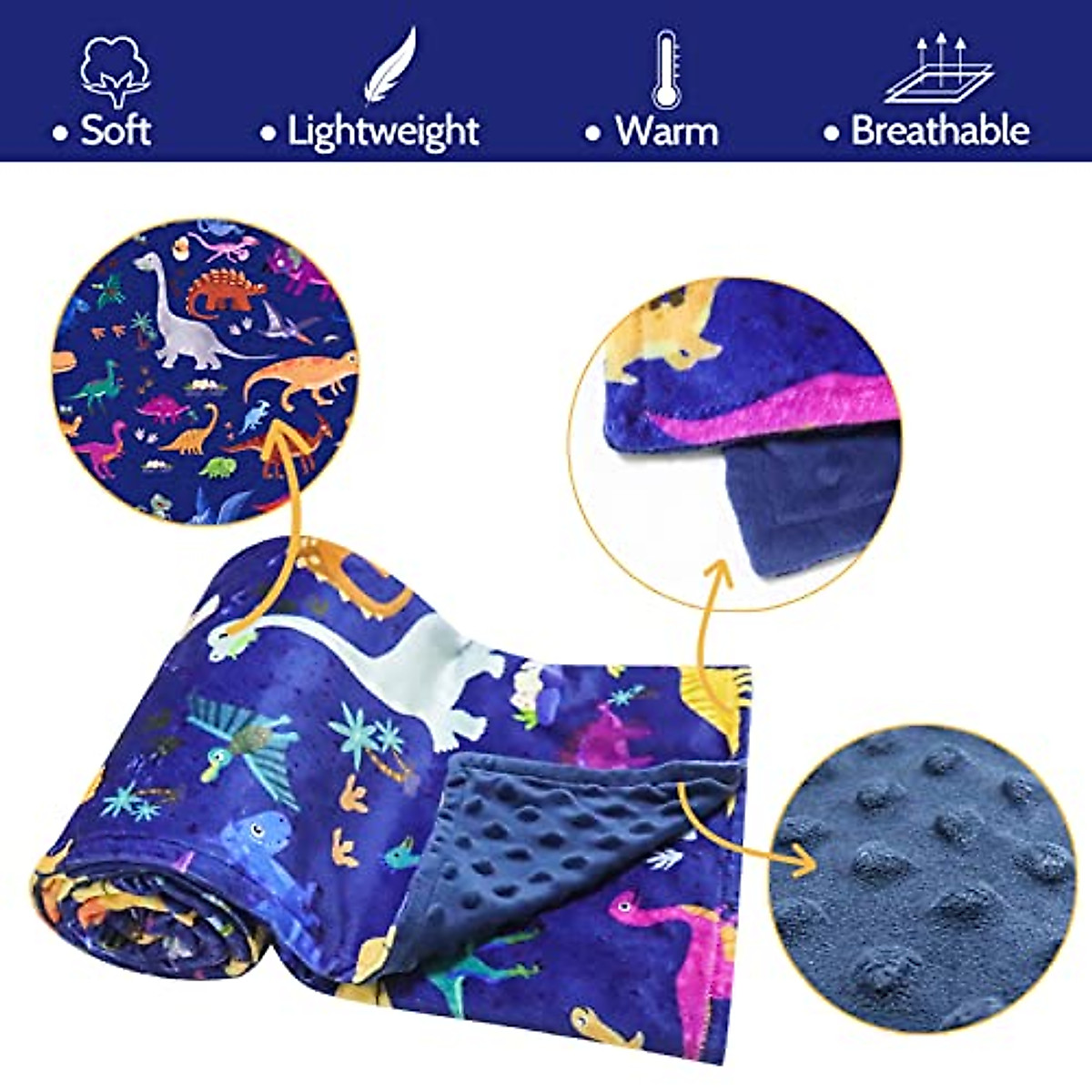 Hooyax Baby Blankets Super Soft Toddler Blanket with Blue Dinosaur Printed Infant Blanket with Dotted Backing 30 x 40 Inch