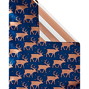 American Greetings Christmas Reversible Wrapping Paper Bundle, Snowflake, Reindeer, Holiday Text (4 Rolls, 80 sq. ft.)