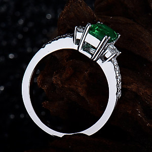 Lanmi Solid 14K White Gold Natural Green Emerald Rings Engagement Wedding Diamond Band for Women Promotion