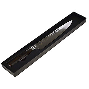 Shun TDM0704 Cutlery Premier Slicing 9.5", Hammered TSUCHIME Finish, Long, Thin Blade, Allows for Cleaner Preserve Juices and Flavor, Ideal Meat Cutting Knife, 9-1/2-Inch, Silver