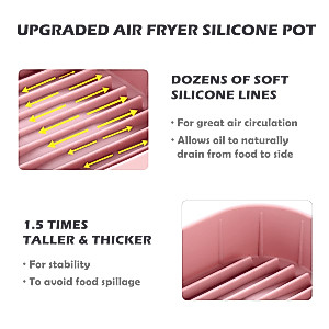 Air Fryer Liners 8 Inch Square Silicone Pot for 4-7 QT Air Fryer Accessories Food Grade Kitchen Replacement Basket Silicone Liners for Oven Microwave, No Need to Clean the Fryer, Pink