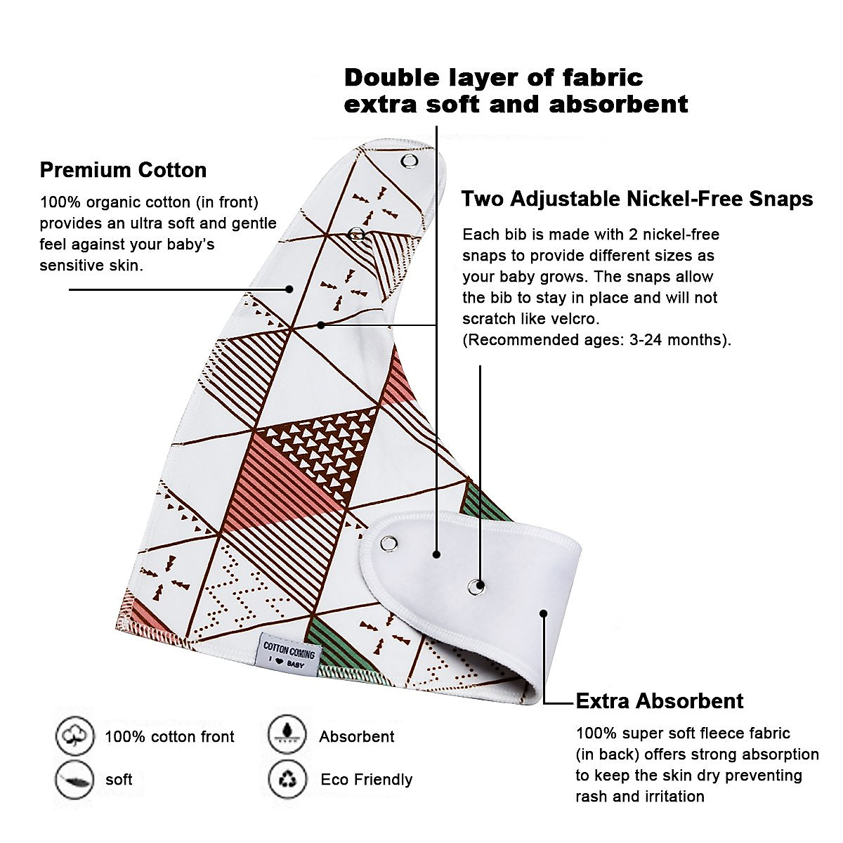 Pink Organic Cotton Baby Bandana Drool Bibs for Girls 8 Pack