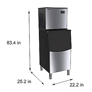 KoolMore Modular Ice Maker Machine, 315 lb. Full Cube Production, Free-Standing with Air Cooled Evaporator, 200 lb Bin, Stainless-Steel