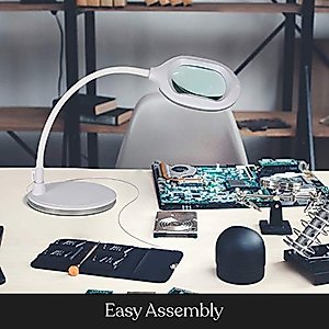 Brightech LightView Pro Magnifying LED Desk Lamp with Light, Hobbies & Reading, Flexibility & Durability Magnifying Floor Lamp, 3 in 1 LED Light Glass Magnifier, Work Light for Pro Uses - White