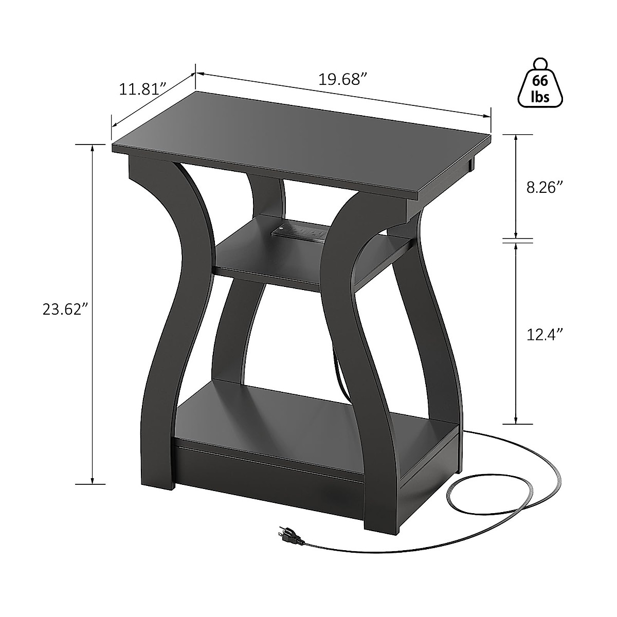 FROMJBEST End Table Set of 2 with Charging Station, Side Table with USB Ports and Outlets, Nightstand, 3 Tier End Table with Storage Shelf for Living Room, Bedroom(Black Set of 2)