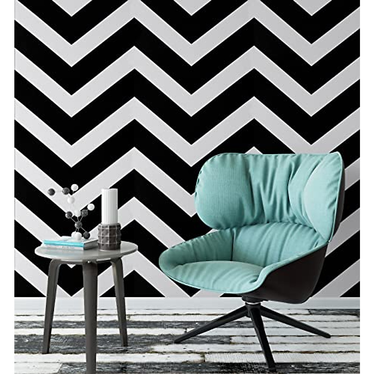 17.3"x393.7"Black and White Wallpaper Stripe Peel and Stick Wallpaper Self-Adhesive Contact Paper Removable Wallpaper Waterproof Wallpaper Decorative for Wall Covering Cabinets