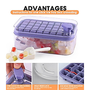 Ice Cube Trays with LId and Bin, Easy Release Ice Trays for Freezer, 2 Pack Ice Cube Molds, 64 Pcs Ice Cube Tray, Large Capacity Ice Tray Holder, Includes Ice Tong, Ice Spoon, for Whiskey, Cocktail.