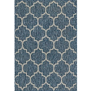 Unique Loom Trellis Collection Area Rug-Lattice Design, Moroccan Inspired for Indoor/Outdoor Décor, 4' 0" x 6' 0", Navy Blue/Gray