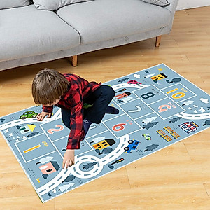 LGQLJPLQQ Hopscotch Rugs for Kids, Kid Rug for Bedroom,Road Rug, Playroom Rug for Kids Toy Cars, Nursery Rug for Teaching Toddler(Blue, 6' x 9')