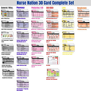 Nurse Nation 30 Horizontal Nursing Badge Reference Cards - Lab Values, EKG, Vitals, and More! (Bonus Cheat Sheets) Great Nurse Gifts - Nursing Student Accessories and Supplies!