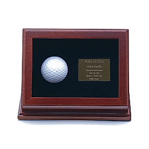 Show Box in One Golf Ball Beech Wood Display Case Box Shadow Box with Glass Window Free Customized Plaque Engraving Brown