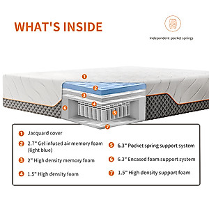 ESHINE 14" Hybrid Mattress Twin XL + Adjustable Bed Frame - Luxury Gel Memory Foam, Upholstered Bed Frames with Massage, USB, Under Bed Night Light, Head and Foot Incline, Split King