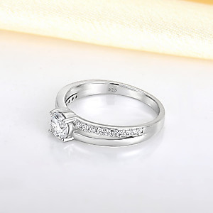 YL Solitaire Wedding Rings for Women 925 Sterling Silver Cubic Zirconia Statement Rings for Anniversary Engagement-size 5