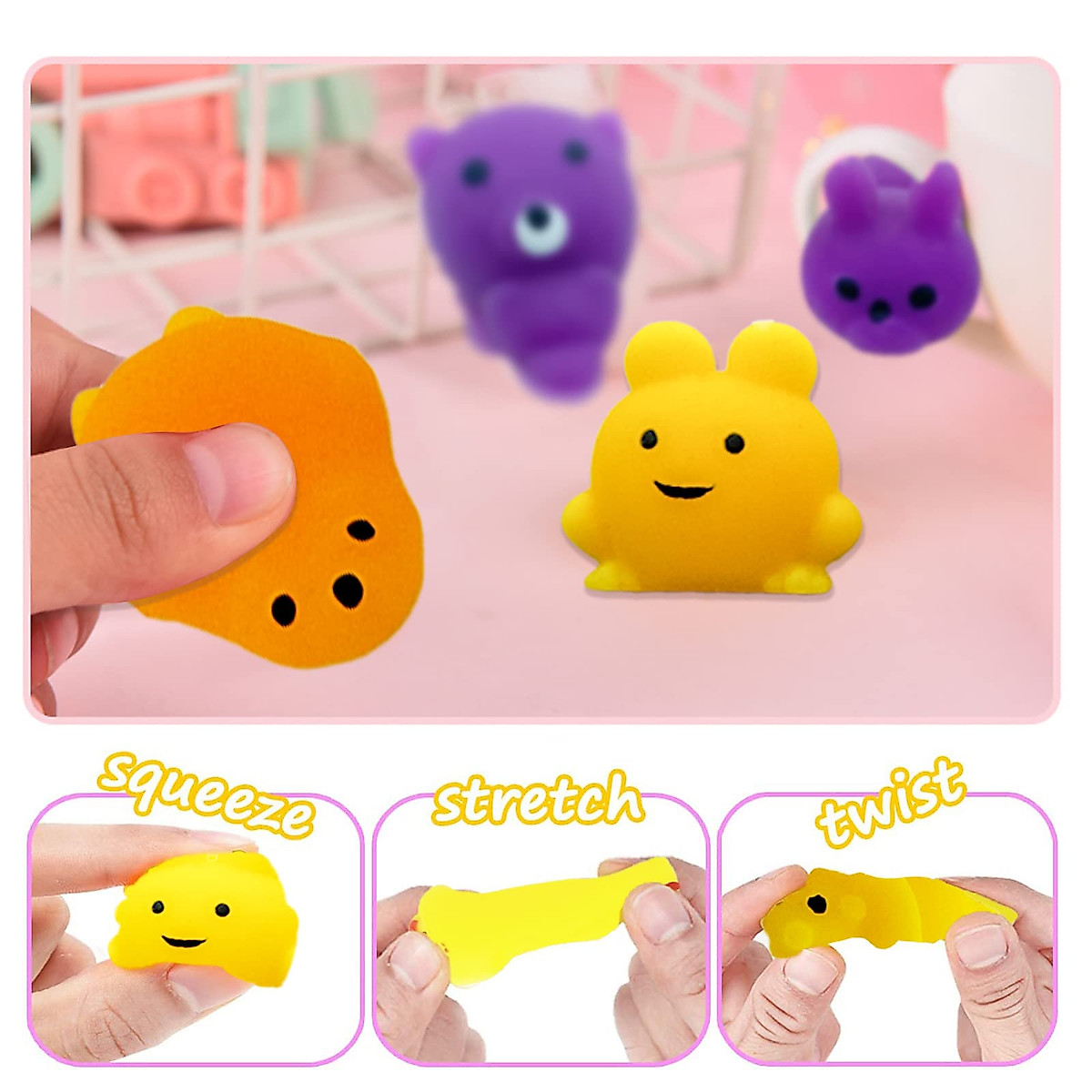150 Pcs Kawaii Squishies, Mochi Squishy Toys for Kids Party Favors, Mini Stress Relief Toys for Easter Gift Easter Decoration Party Favors, Classroom Prizes, Birthday Gift, Goodie Bag Stuffers