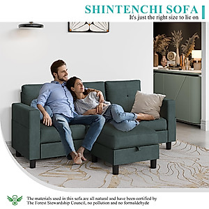 Shintenchi Convertible Sectional Sofa Couch, Modern Linen Fabric L-Shaped, 3-Seat Sofa Sectional with Storage Function Ottoman/Armrest Reversible Chaise for Living Room and Small Space (Dark Grey)