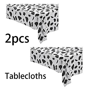 2 Pcs Disposable Black and White Cow Print Plastic Tablecloth, 108 Inch x 54 Inch Ractangle Tablecover, for Party, Dance and Picnic (Black White Cow Print, 2)