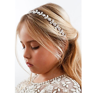 SWEETV Silver Flower Girl Headpiece for Wedding Crystal Baby Girl Headband Flower Crown Communion Hair Accessories for Birthday, Photography