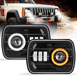 DOXMALL 2Pcs 5x7 7X6 LED Headlights H6054 Retangular Sealed Beam Headlight With White Halo Daylight Compatible with Cherokee XJ Wrangler YJ GMC Dodge Kenworth T300 Etc