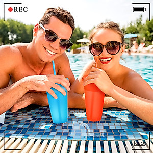 Honeydak 30 Pack Tumbler with Straw and Lid Bulk Water Bottle Iced Coffee Travel Mug Cup Reusable Plastic Cups for Parties Birthdays 24-27 oz (Elegant Color)