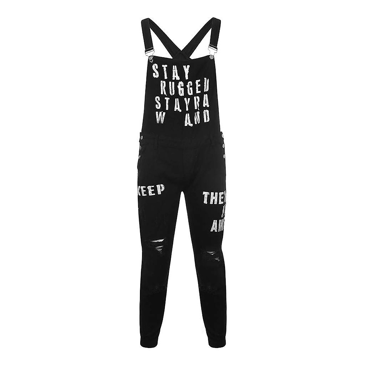 NEARTIME Jumpsuit Jeans for Mens, Mens Hole Pocket Jeans Overall Jumpsuit Streetwear Overall Suspender Pants