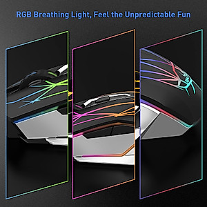 RIIKUNTEK Wireless Gaming Mouse, Computer Mouse Rechargeable with 3 Adjustable DPI, Silent Click, USB Receiver, LED Lights, 2.4GHz Portable Ergonomic RGB Optical Gamer Mice Mouse for Laptop PC Black