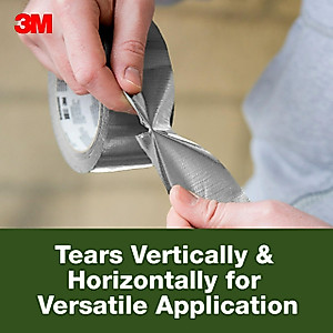 3M Utility Duct Tape, 3 Rolls, 1.88" in x 50 yd, Strong Adhesive, Adheres to Multiple Surfaces, Hand-Tearable, Silver Color Tape, Sticks Instantly, Perfect for Home & Shop Use (1950-3PK)