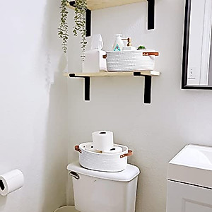 CHICVITA Small Woven Basket for Shelves, Cotton Rope Storage Basket Dog Toy Basket, Empty Gift Basket with Handles, White Toilet Paper Tank, 12 x 8 x 5 inches, 2 Pcs