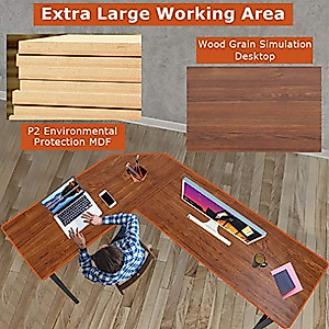 Computer Desk Gaming Desk Office L Shaped Desk PC Wood Home Large Work Space Corner Study Desk Workstation (Brown)