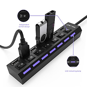USB Hub, 7 Port USB 2.0 Hub LED Portable High-Speed Compatible for iMac Pro, MacBook Air, Mac Mini/Pro, Surface Pro, PC and Laptop