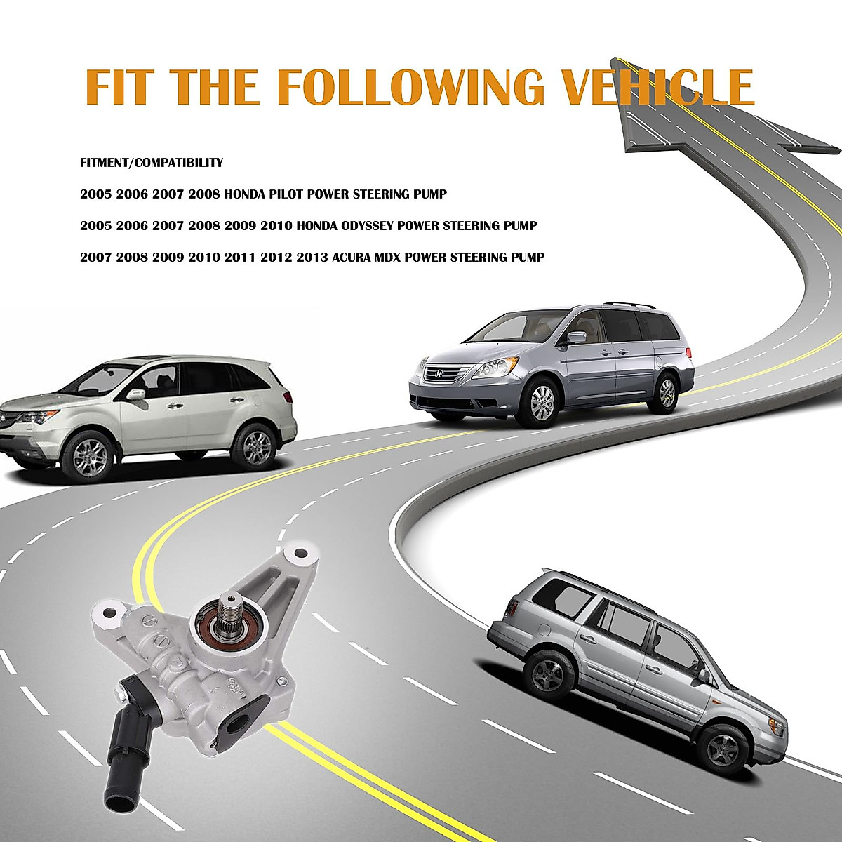 Power Steering Pump for 2005-2008 Honda Pilot 2005-2010 Honda Odyssey 2007-2013 Acura MDX Replace # 56110-RGL-A03 56110-PVJ-A01 56110-RYE-A02 Power Assist Pump