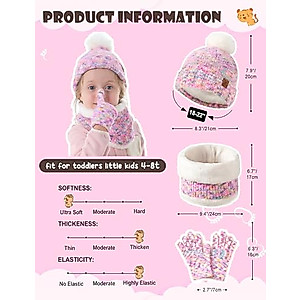 Kids Hat Scarf Gloves Set Girl Ages 3-5 4-6, Toddler Winter Fleece Lined Beanie Hats Mittens 2t Boys Baby 6-12 9 12-18 Months