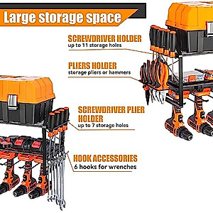 Bovkeoy Power Tool Organizer Wall Mount, 3 Layers Tool Organizer with 5 Drill Slots, Drill Holder Wall Mount for Tool Storage, Tool Organizers and Storage, Utility Racks for Garage Organization