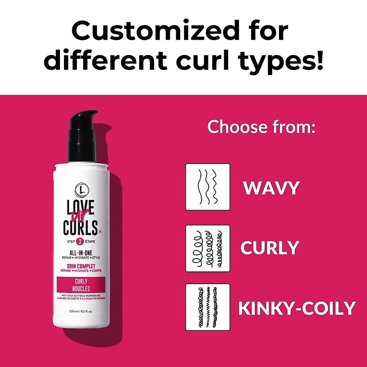 Love Ur Curls - LUS All in One Curl Cream Styler, Anti Frizz Curling Cream for Curly Hair, Repair, Define, Hydrate & Style with Shea Butter, 250mL