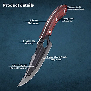 Xnarlath Butcher Chef Knife for Meat Cutting，High Carbon Steel Meat Cleaver Processing,Hand Forged Caveman Viking Knife with Sheath，Outdoor BBQ Camping Knife (6.5in butcher knife)