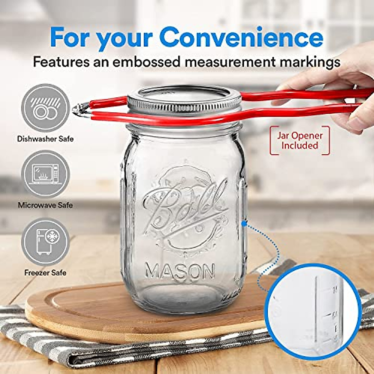 Regular Mouth Mason Jars 32 oz. (4 Pack) - Quart Size Jars with Airtight Lids and Bands for Canning, Fermenting, Pickling, or DIY Decors and Projects - Bundled with Jar Opener