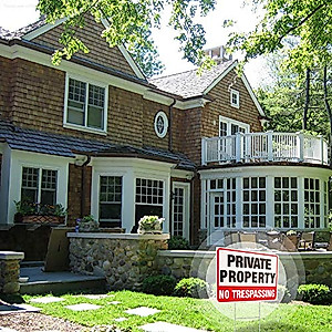 MUXYH 2 Pack Private Property No Trespassing Signs with Metal Wire H-Stakes, 12'' X 9'' Corrugated Plastic Double Sided No Trespassing Sign Protect Your Home, Safety and Privacy