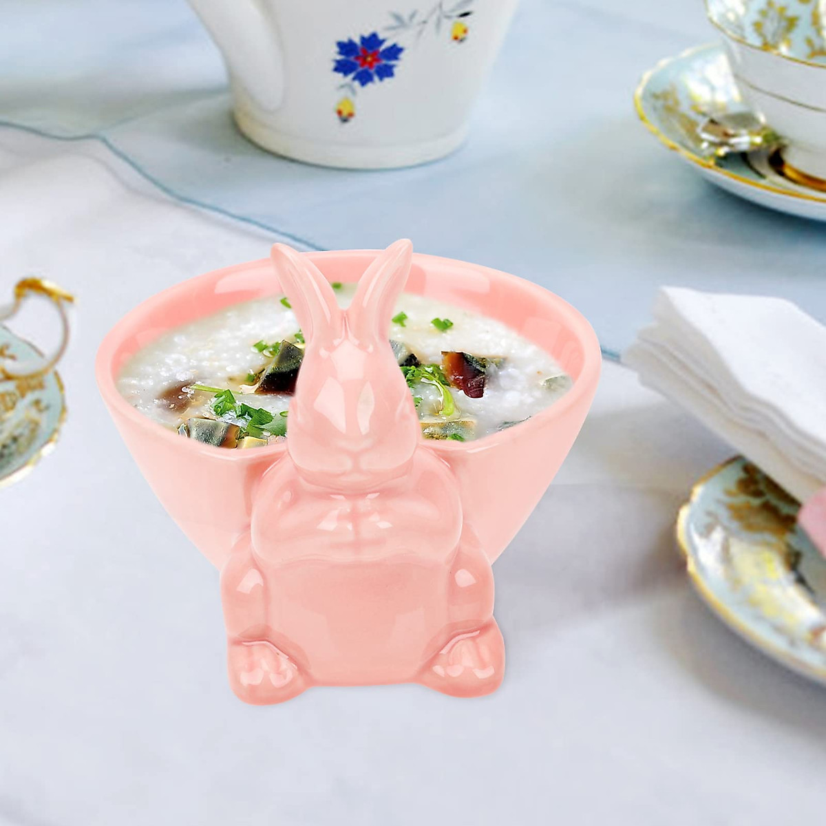 Zerodeko Easter Rabbit Bowl Bunny Salad Bowl Easter Ceramic Dessert Bowl Easter Pudding Bowl Easter Rice Soup Bowl Rabbit Appetizer Bowls for Spring Easter Home Restaurant Decor White