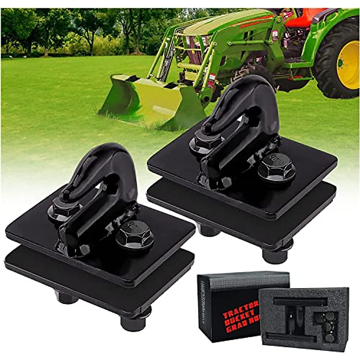 Kepouse Tractor Bucket Grab Hook 3/8" Grade 70 Forged Steel Bolt On Grab Hook Tow Hook Mount with Backer Plate,Work Well for Tractor Bucket, RV, UTV,Truck. 2 Pack (Black)